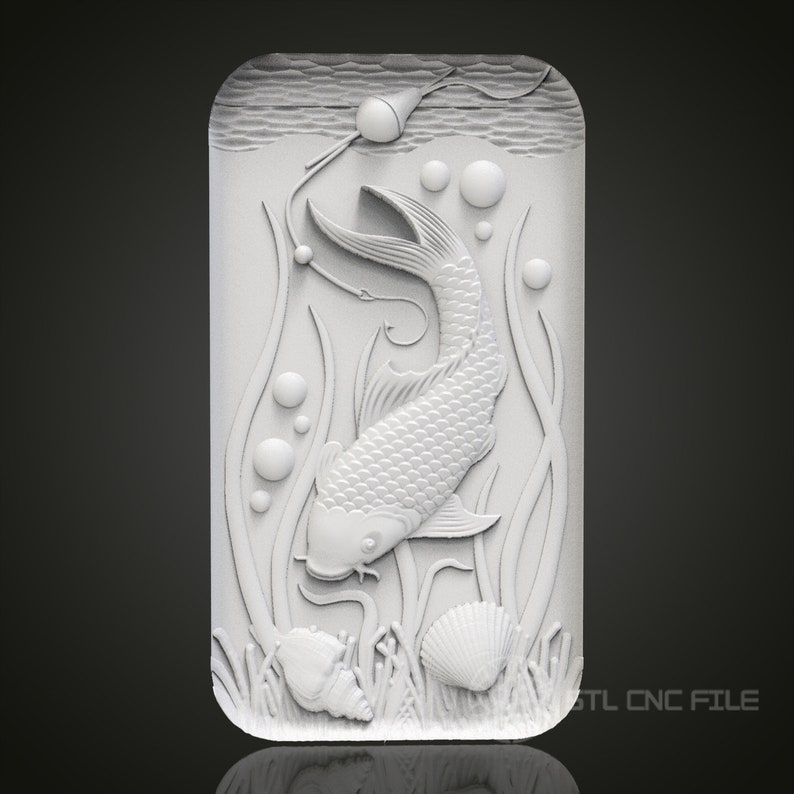 Serenity Stream - Koi Fish 3D CNC Engraved Wood Panel, Artcam Aspire ...
