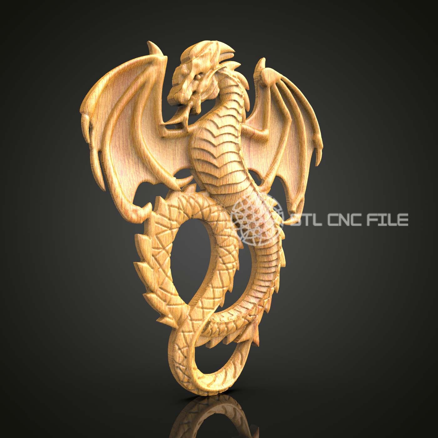 Serpentine Dragon 3D STL Model, CNC Router Engraving File, Mythical ...
