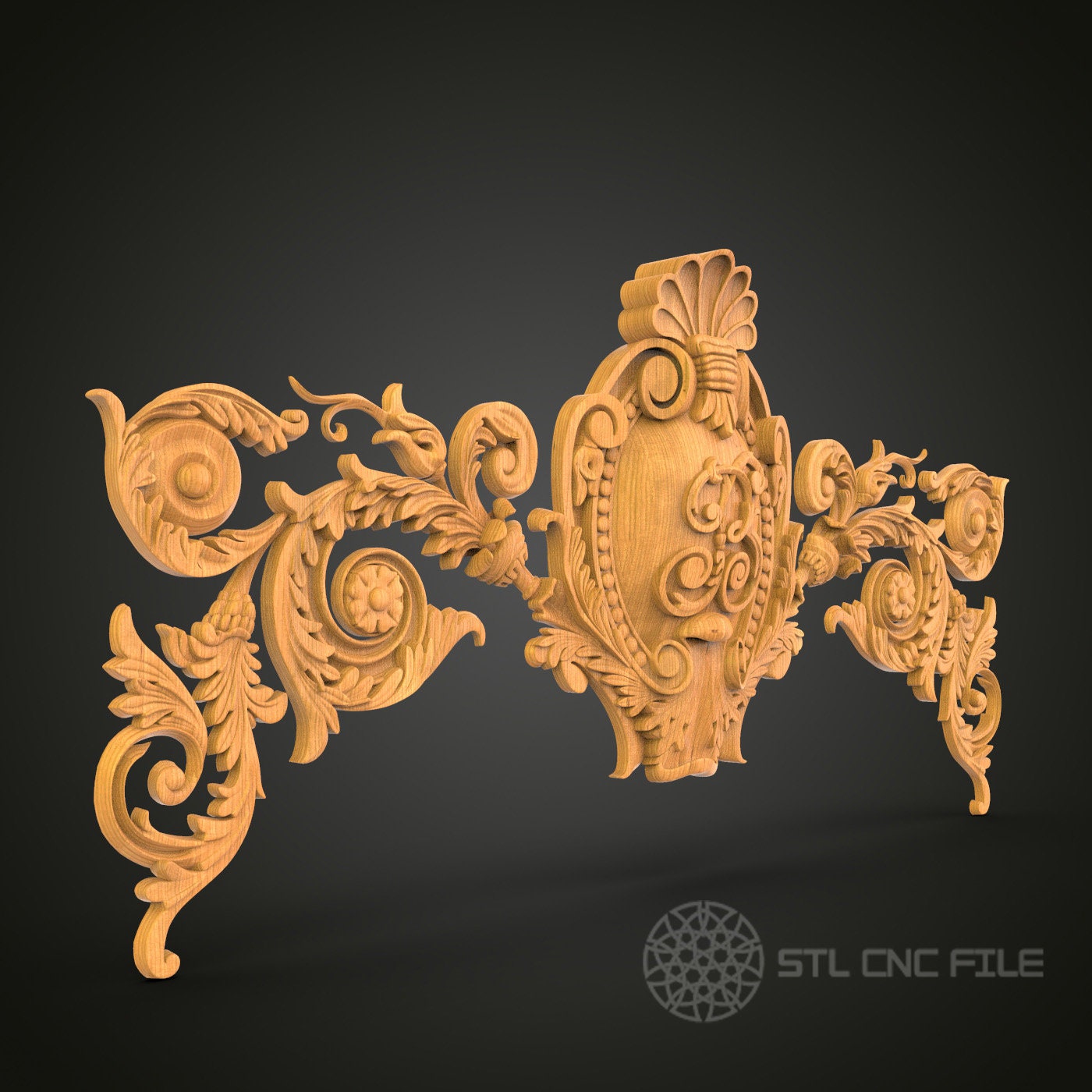 Baroque Scrollwork STL File for CNC - Ornate Rococo 3D Wood Carving ...