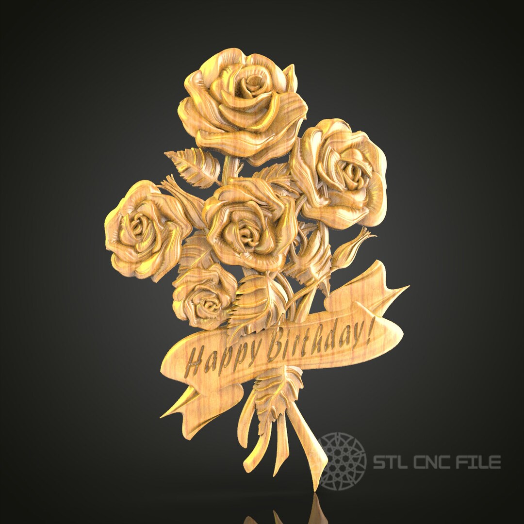 CNC Engraved Roses Wood Panel: Happy Birthday Gift (STL Model) - Etsy
