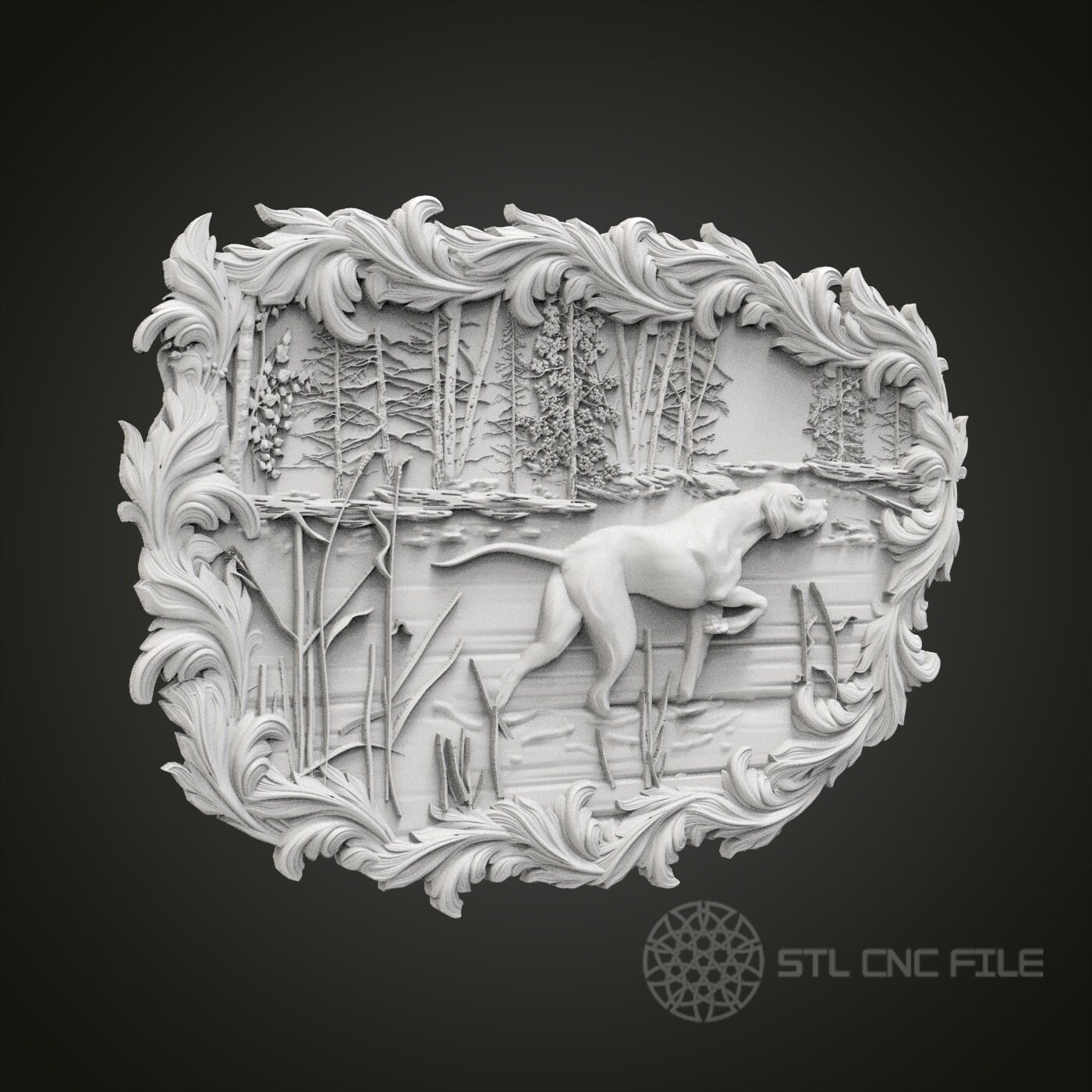 Detailed Hunting Dog Scene STL Model for CNC Router Engraver, Artcam ...