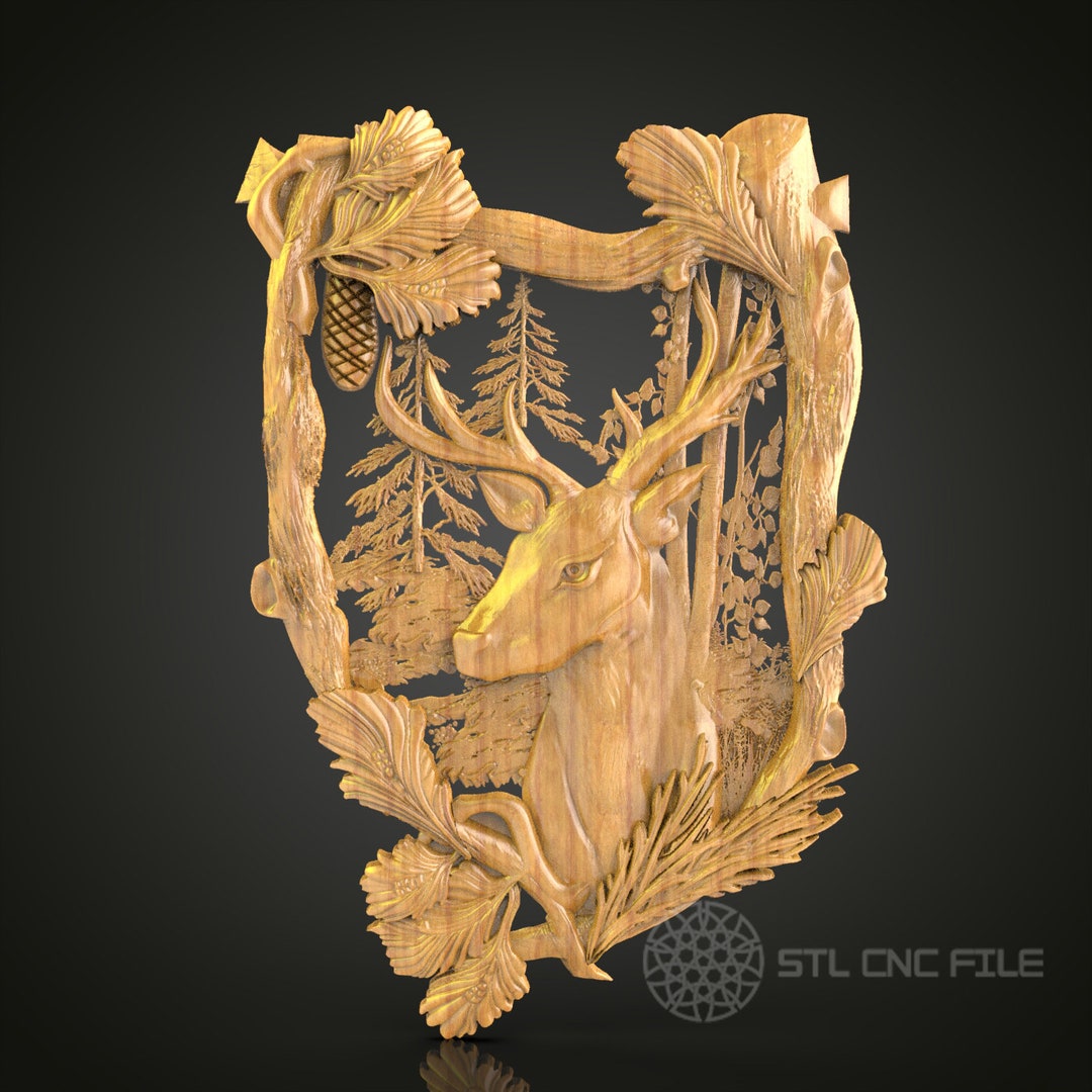 Deer in Woodland Scene 3D STL Model for CNC Router - Rustic Wildlife ...
