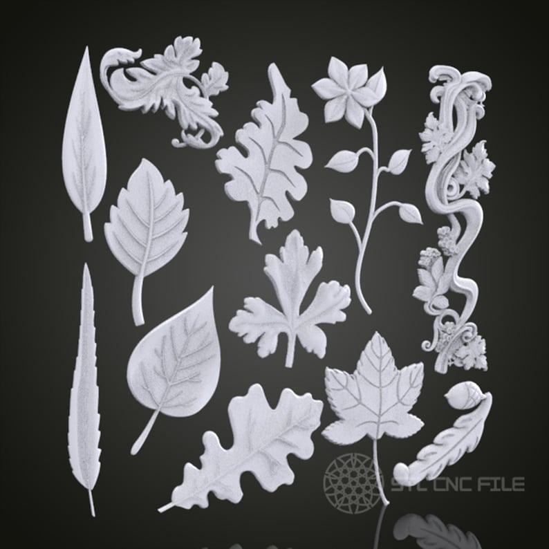 Leaf & Floral 3D Relief STL Models: CNC Router, 3D Printer (digital ...