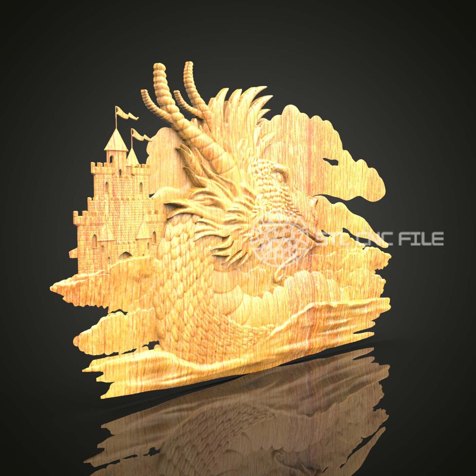 Fantasy Dragon and Castle 3D STL Model, CNC Woodworking File, Engraving ...