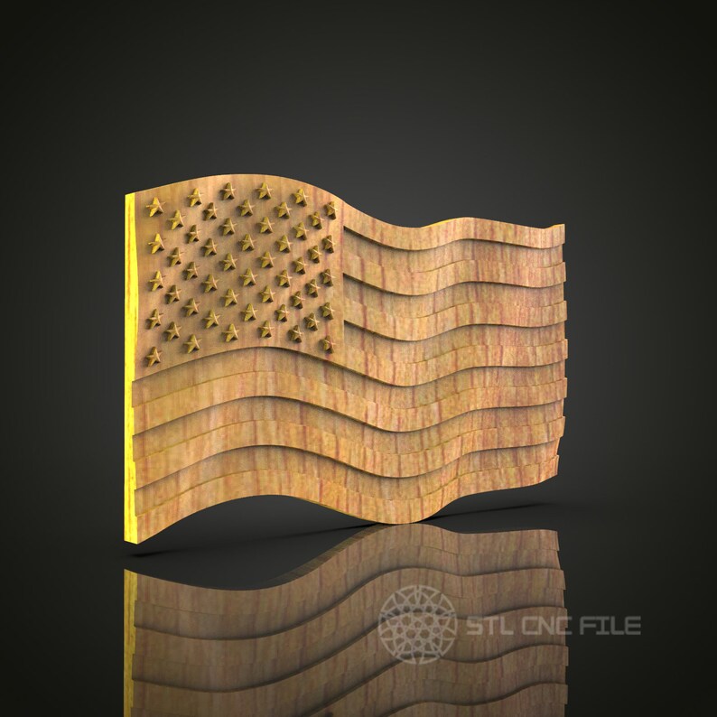 3D Wavy American Flag STL Model for CNC Router Engraver, Wall Decor ...