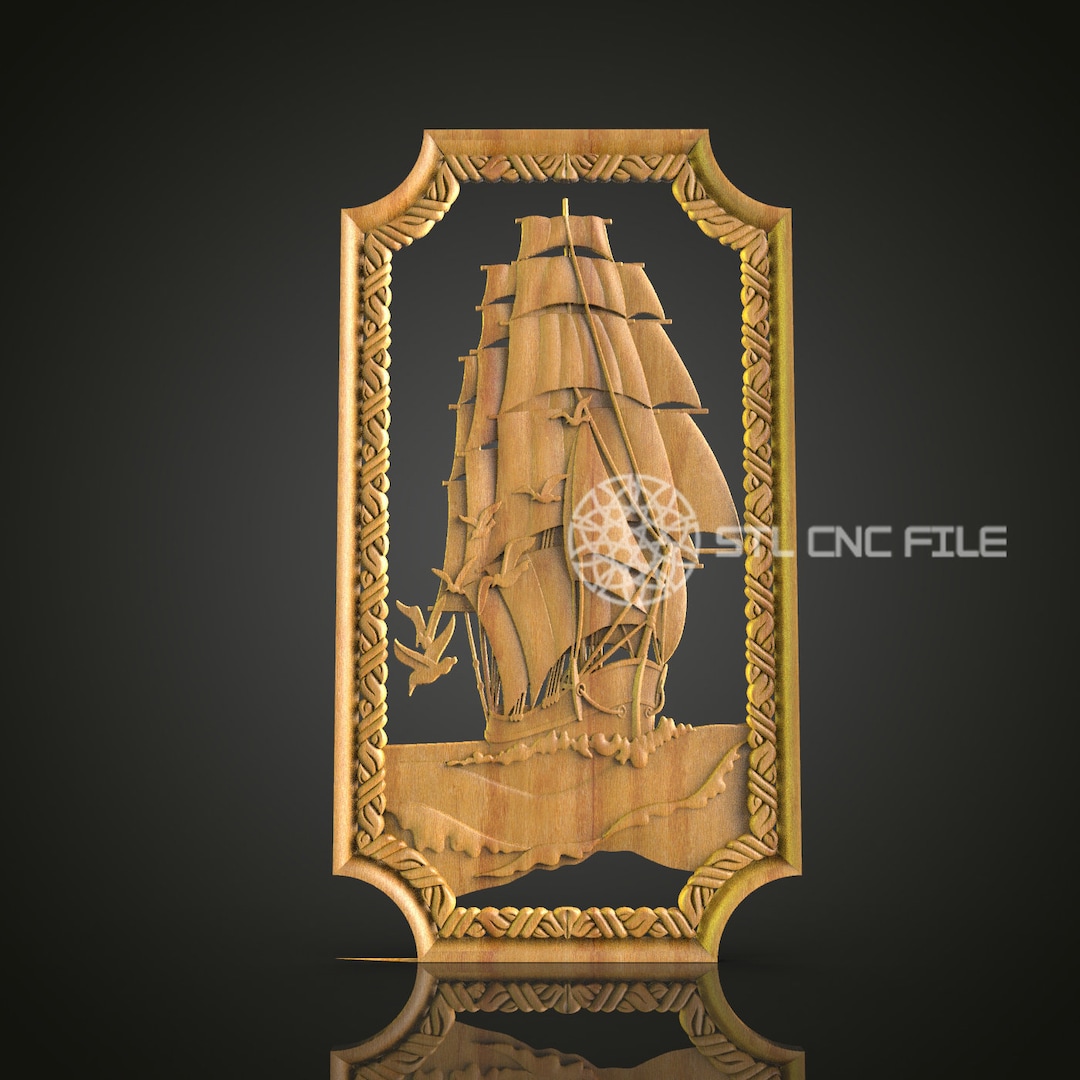 Nautical Sailing Ship Wall Art - CNC Router STL Model, Maritime Decor ...