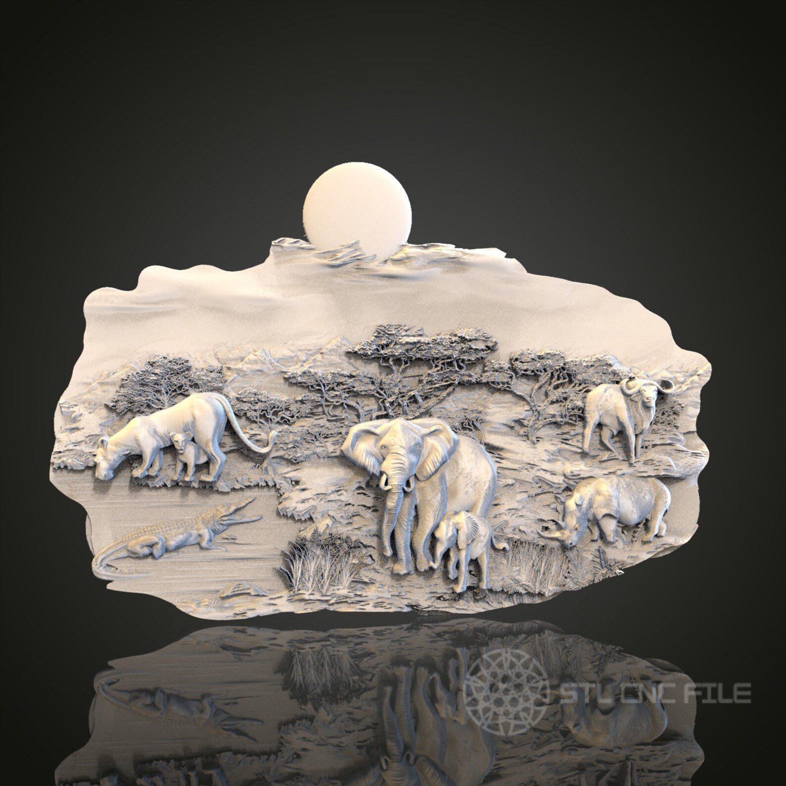 STL Model Safari Scene for CNC Router Engraver, Artcam, Aspire, Wood ...