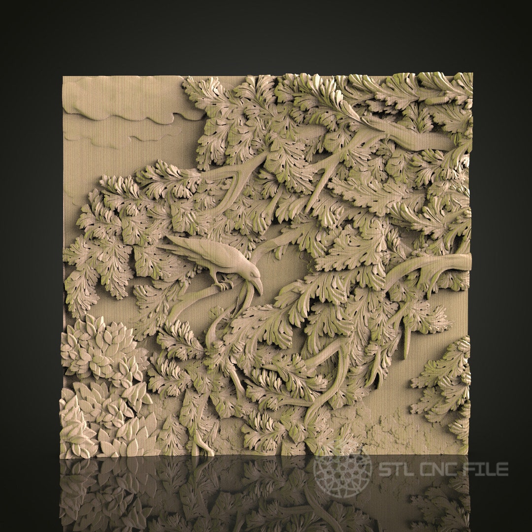 Intricate CNC Engraved Forest Scene Wood Panel - STL Model for 3D ...