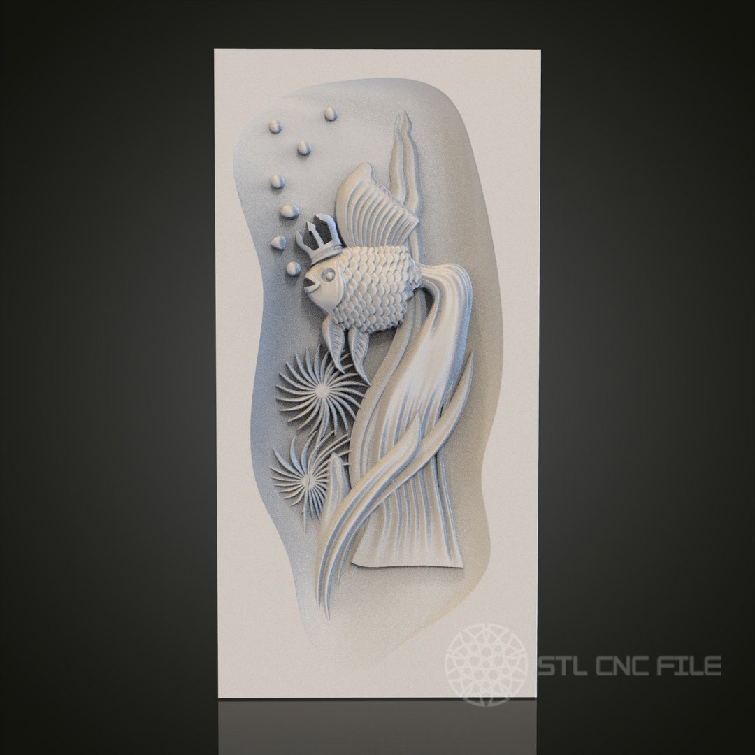Aquatic Grace - Artistic Fish 3D CNC Engraved Wood Panel, Artcam Aspire ...