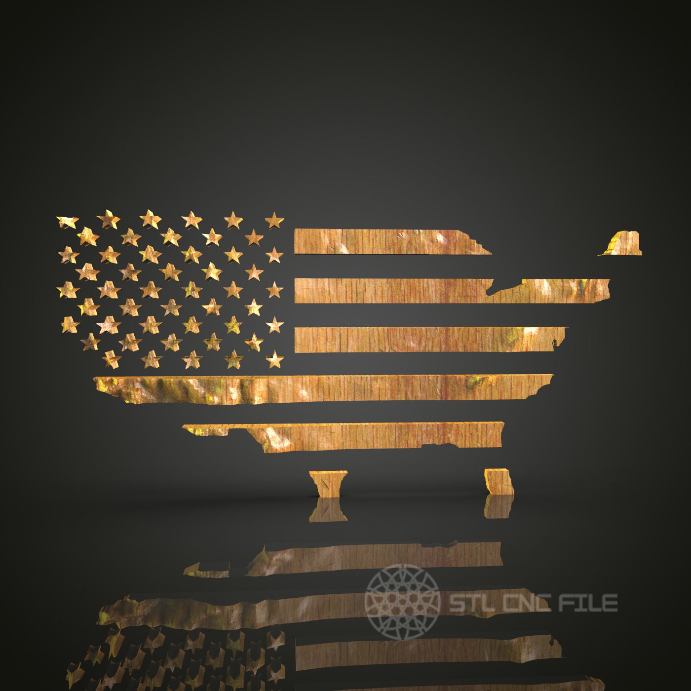 USA Map With Stars and Stripes STL Model for Cnc Router Engraver, Wall ...