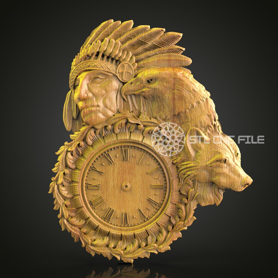 Tribal Chief Clock STL Model, CNC Router Engraving File, Artcam Aspire ...