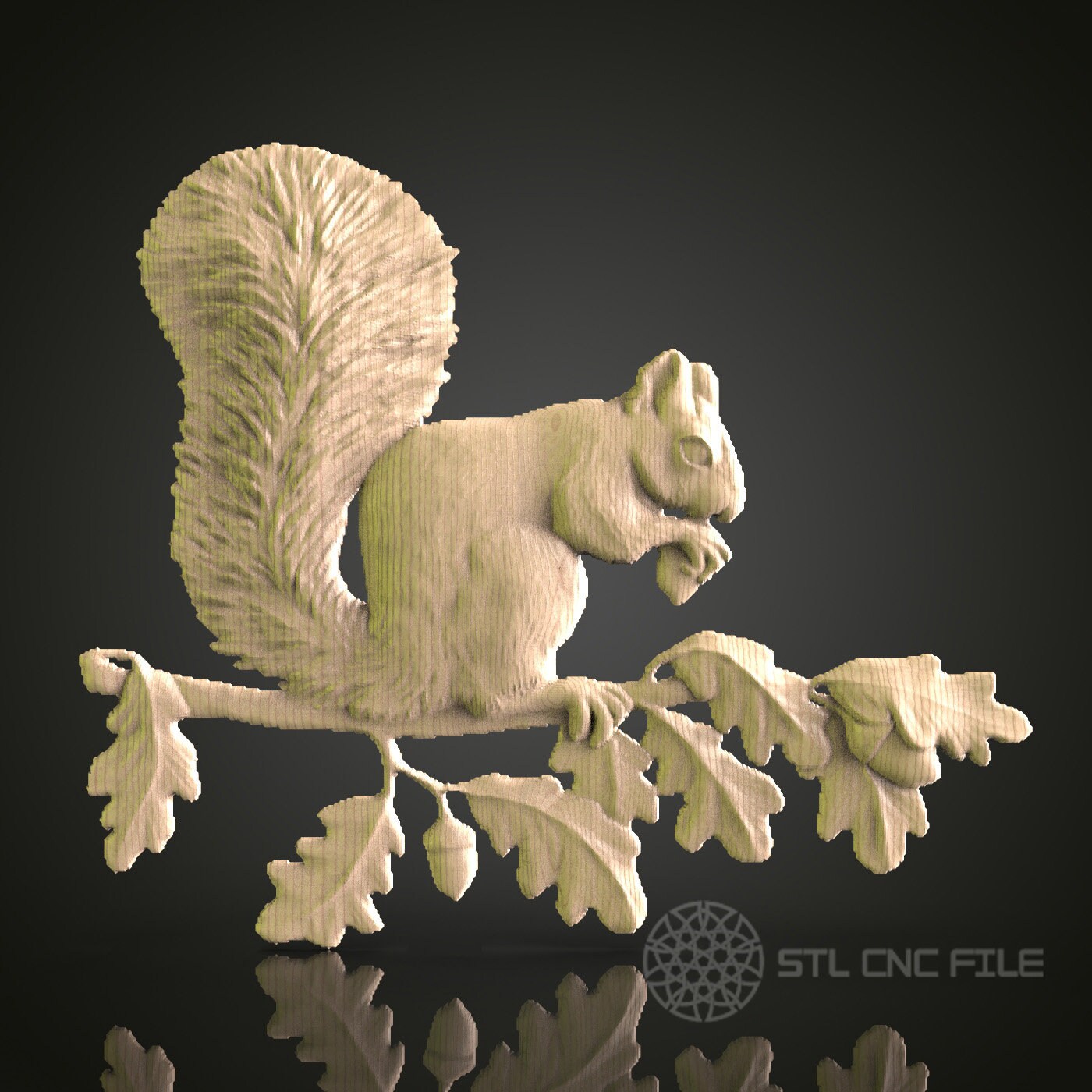 Squirrel on Oak Branch 3D Model STL File for CNC Router - Etsy