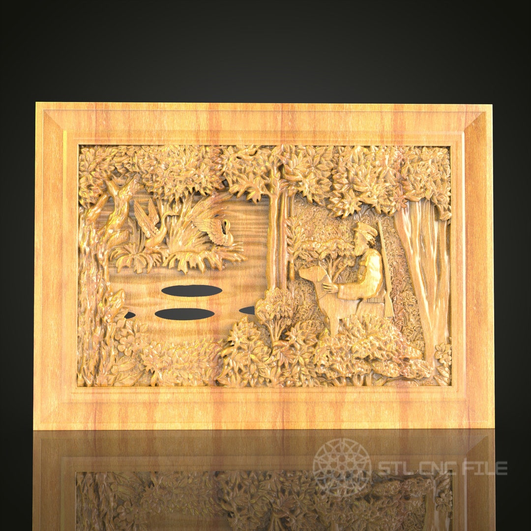 Lakeside Wildlife 3D Relief STL File for CNC, Tranquil Nature Wood Wall ...