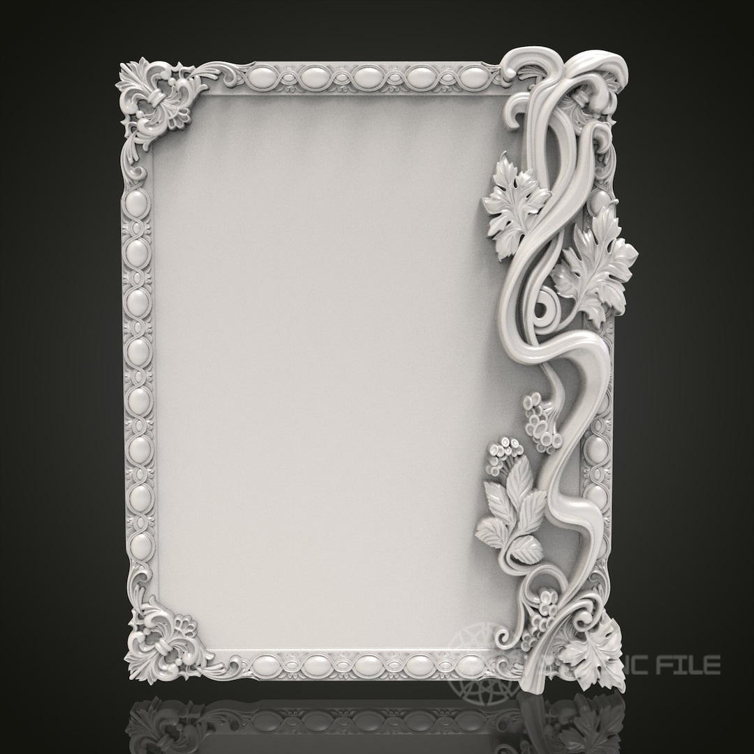 Vine Elegance - Floral Vine 3D CNC Engraved Wood Frame, Artcam Aspire ...