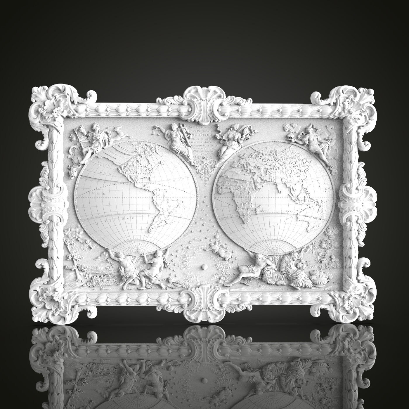Baroque Framed World Map STL Model, CNC Router File, 3D Artcam Aspire ...