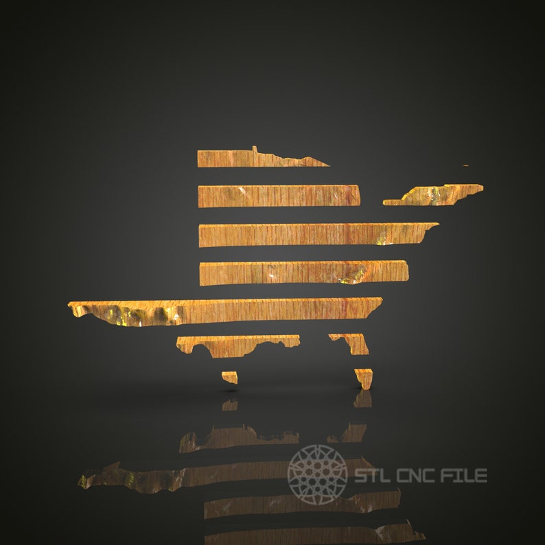 Abstract USA Map With American Flag Stripes STL Model for CNC Router ...