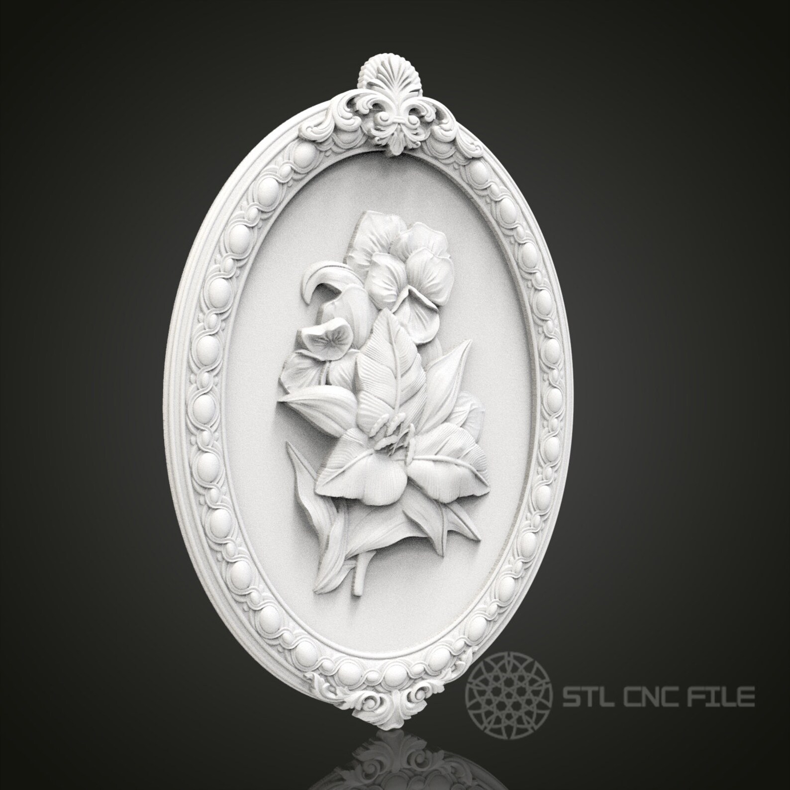 Floral Elegance Ornate Oval 3D CNC Engraved Wood Panel, Artcam Aspire ...