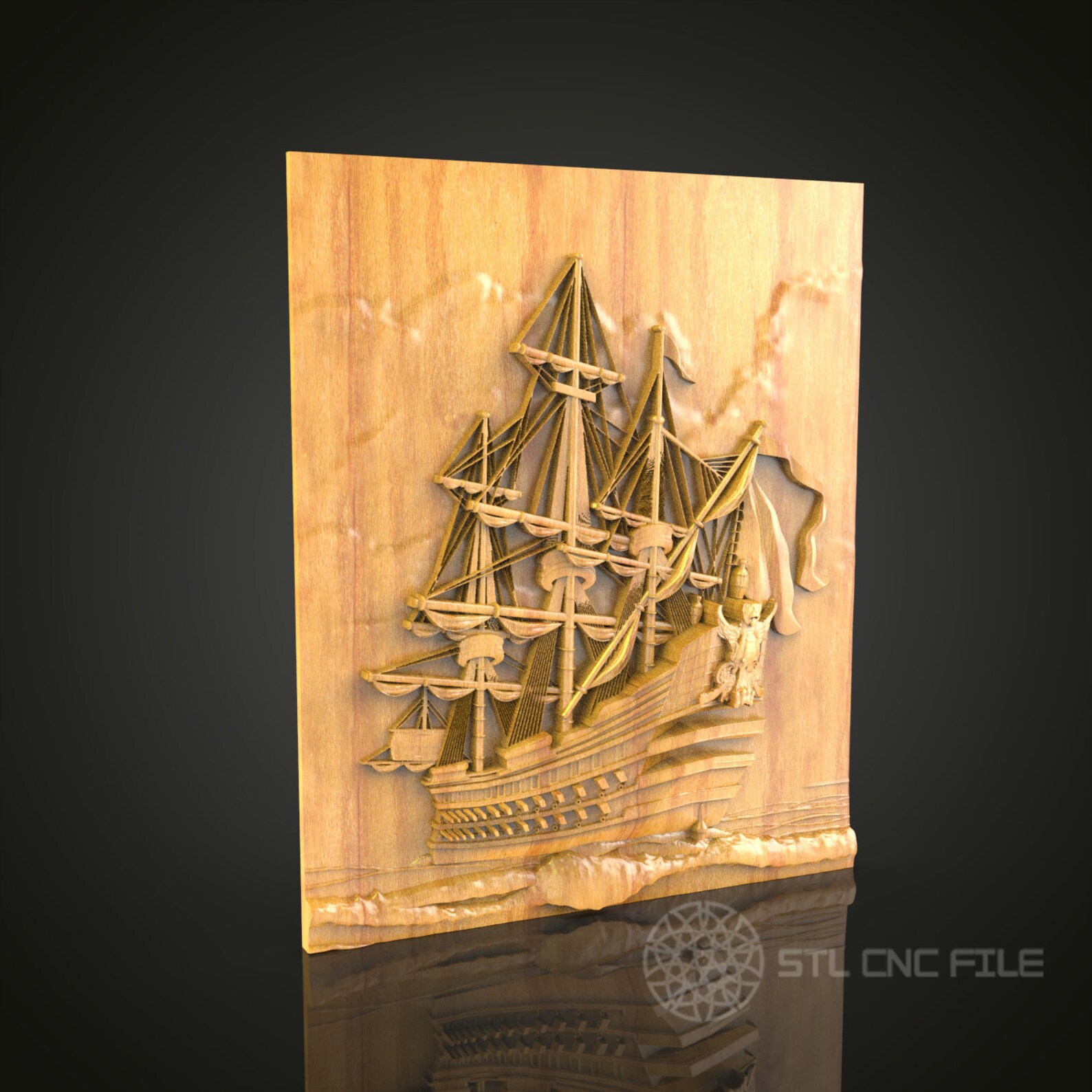 Majestic Sailing Ship CNC Wood Carving, Artcam STL Model for Nautical ...