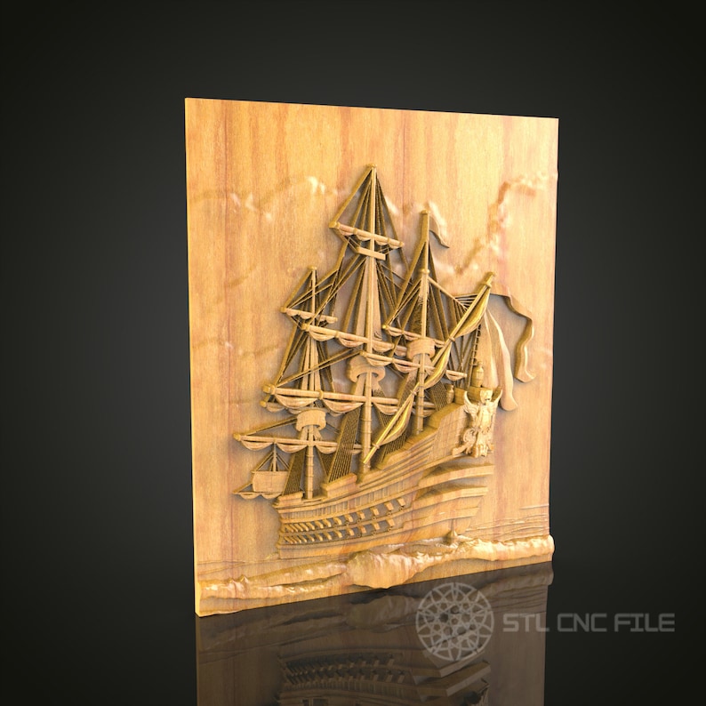 Majestic Sailing Ship CNC Wood Carving, Artcam STL Model for Nautical ...