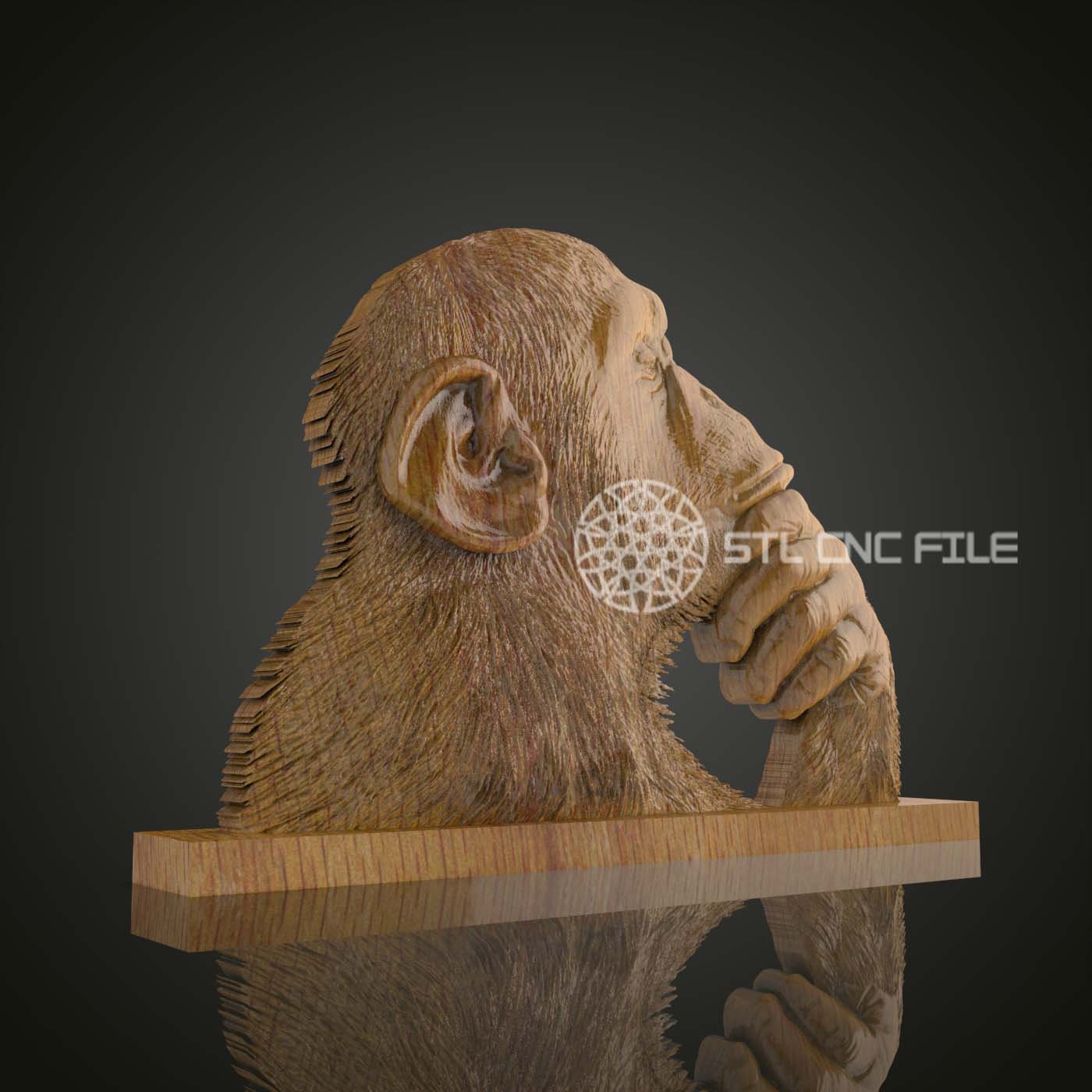 Thoughtful Primate - STL Model for CNC Router, Artcam Aspire Wood Art ...