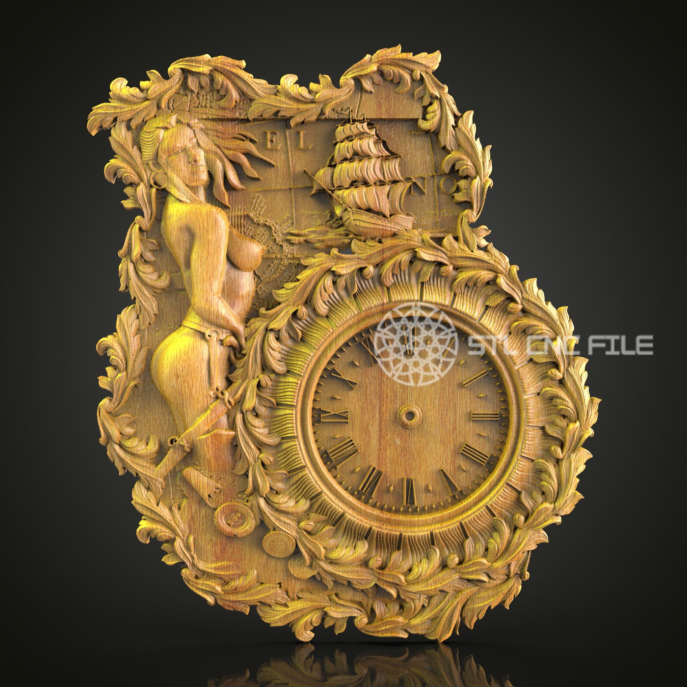 Baroque 3D STL Clock Model - CNC Router Files, Mythical Sea Art ...