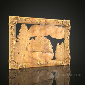 Lion in Forest Scene STL Model for CNC, Artcam, Aspire - Detailed Wood ...