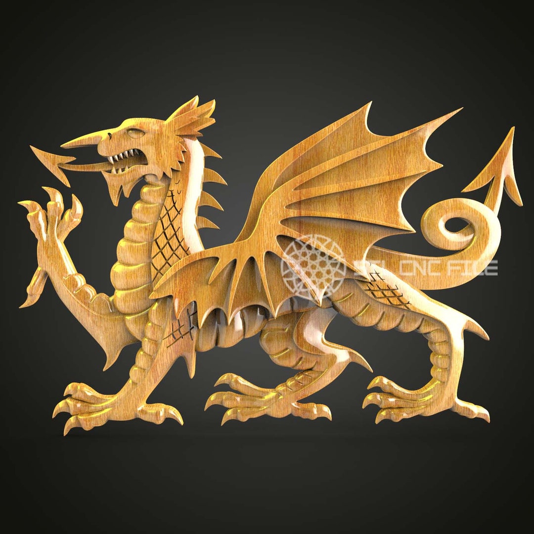 Carved Wooden Dragon STL File, CNC Router Ready, Artcam Aspire Digital ...