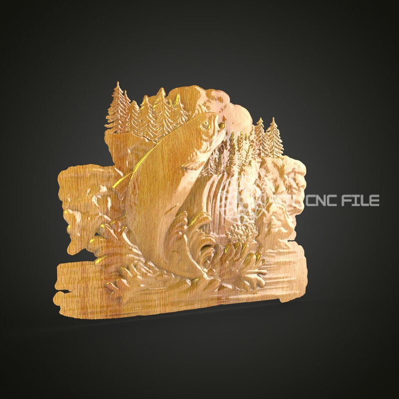 Jumping Trout Waterfall Scene 3D STL Model: Rustic Cabin Wall Art - Etsy