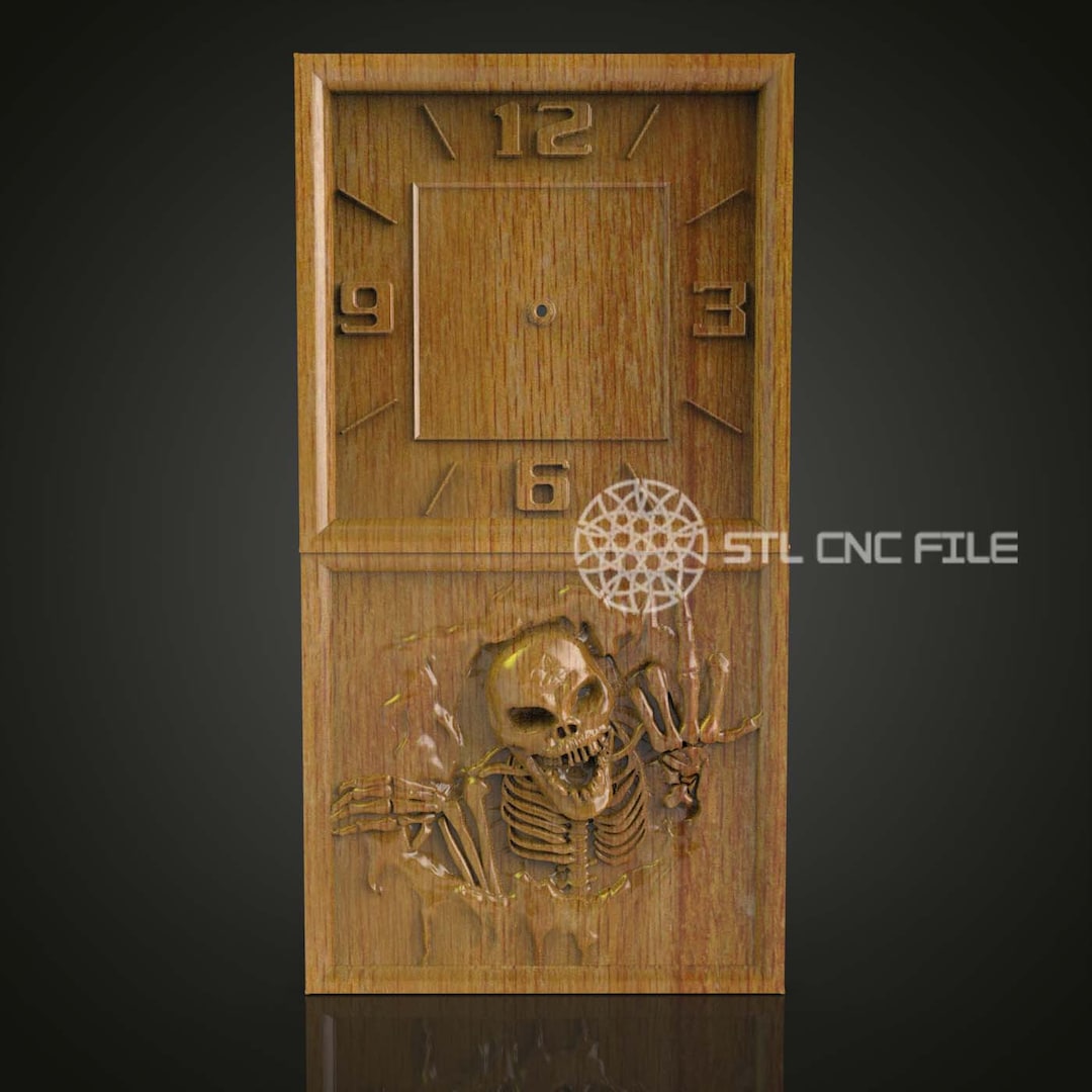 Gothic Skeleton Clock STL Model for CNC Engraving, Spooky Wood Art ...