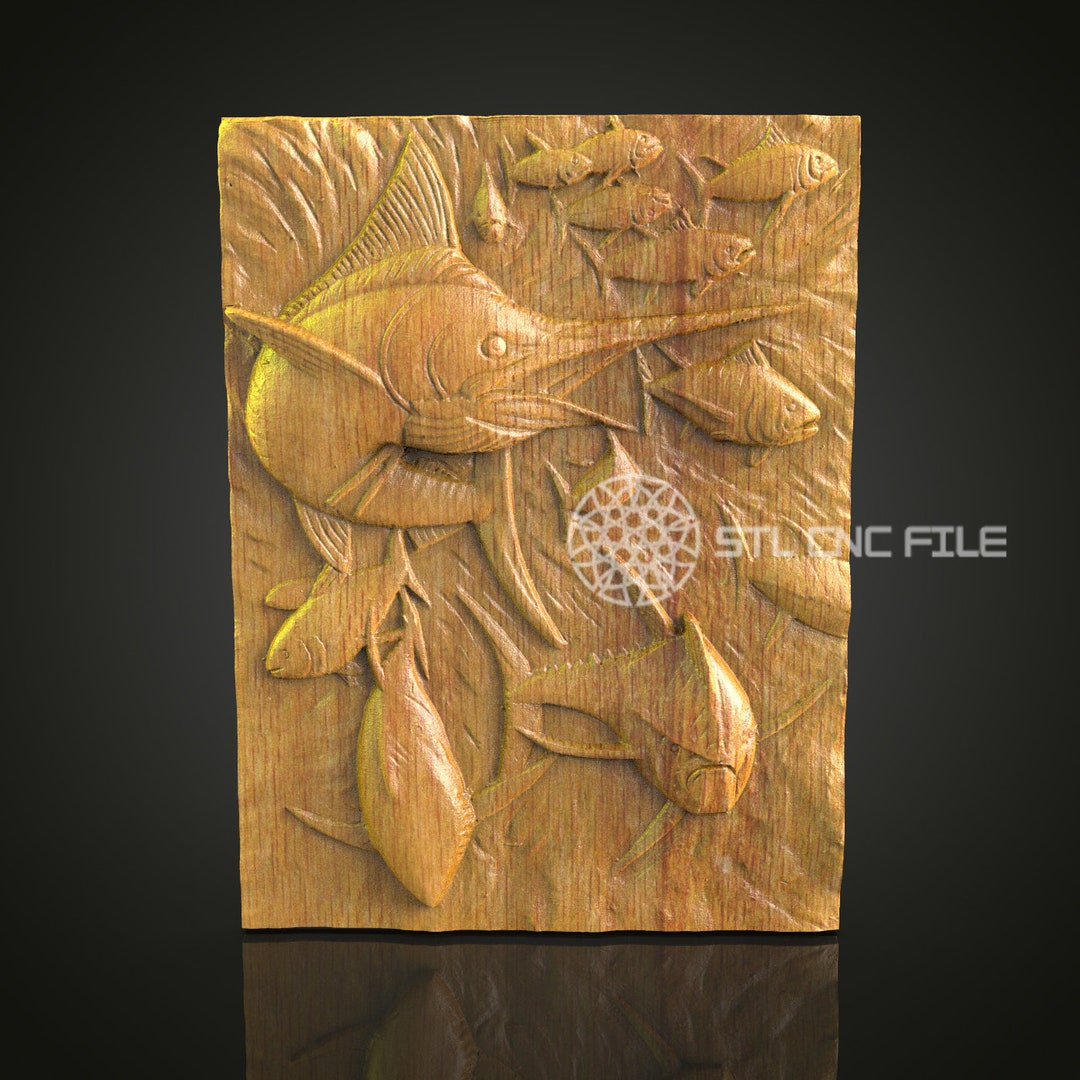 Dynamic Fish Scene CNC Carving File - Aquatic Wood Art for CNC Router ...