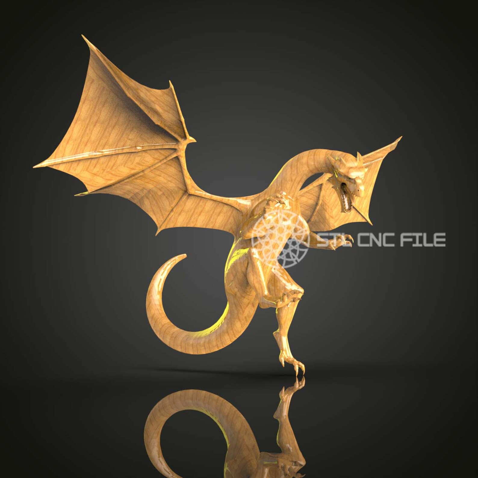 Winged Dragon STL Model for CNC Router Artcam, Aspire Files, Wooden Art ...