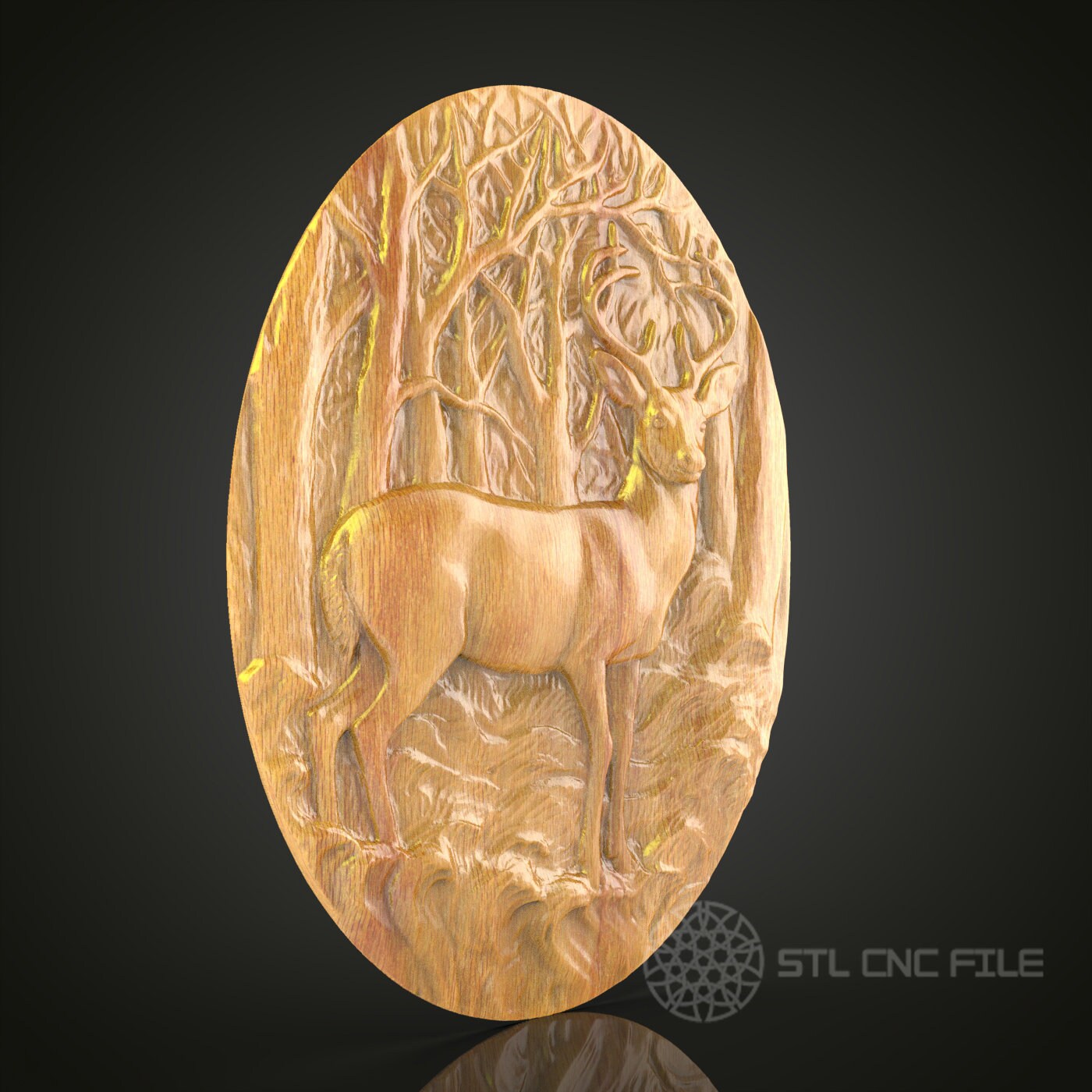 Deer in Forest Relief STL Model for CNC Routers Artcam, Aspire Files ...