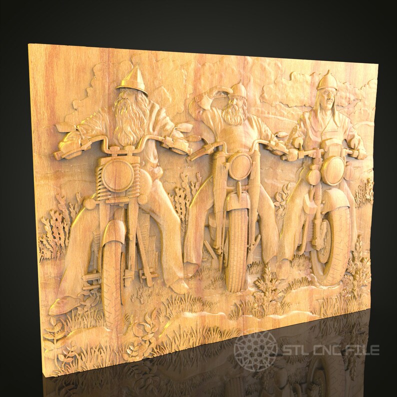 Vintage Biker Trio CNC Wood Carving, Artcam STL Model for Motorcycle ...