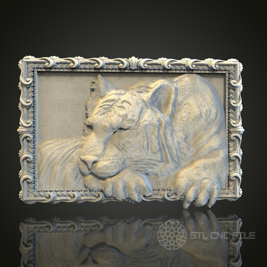 Tiger Relief 3D STL Model: CNC Engravable Wildlife Art (PDF Download ...