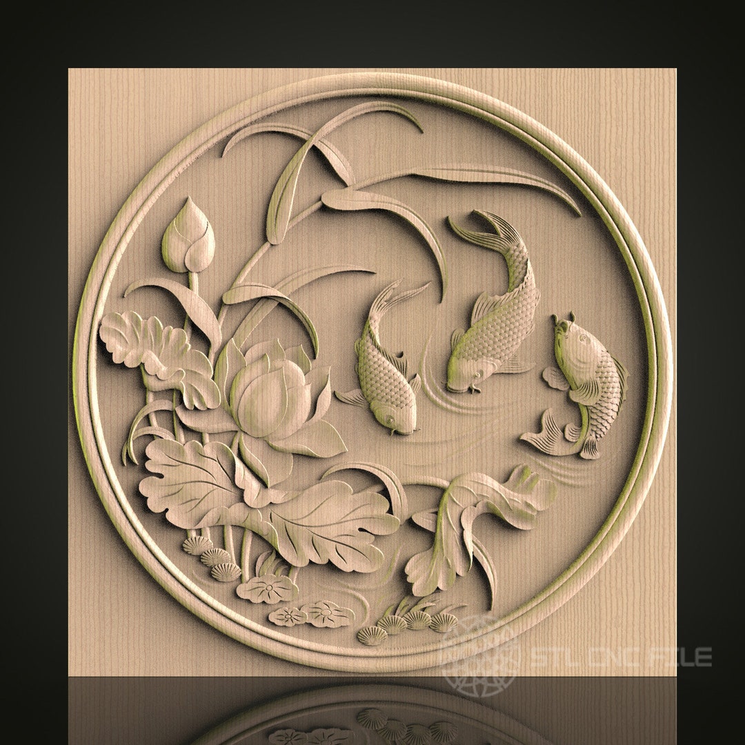 Koi Fish Pond 3D CNC Router Engraver File, STL Model for Artcam Aspire ...