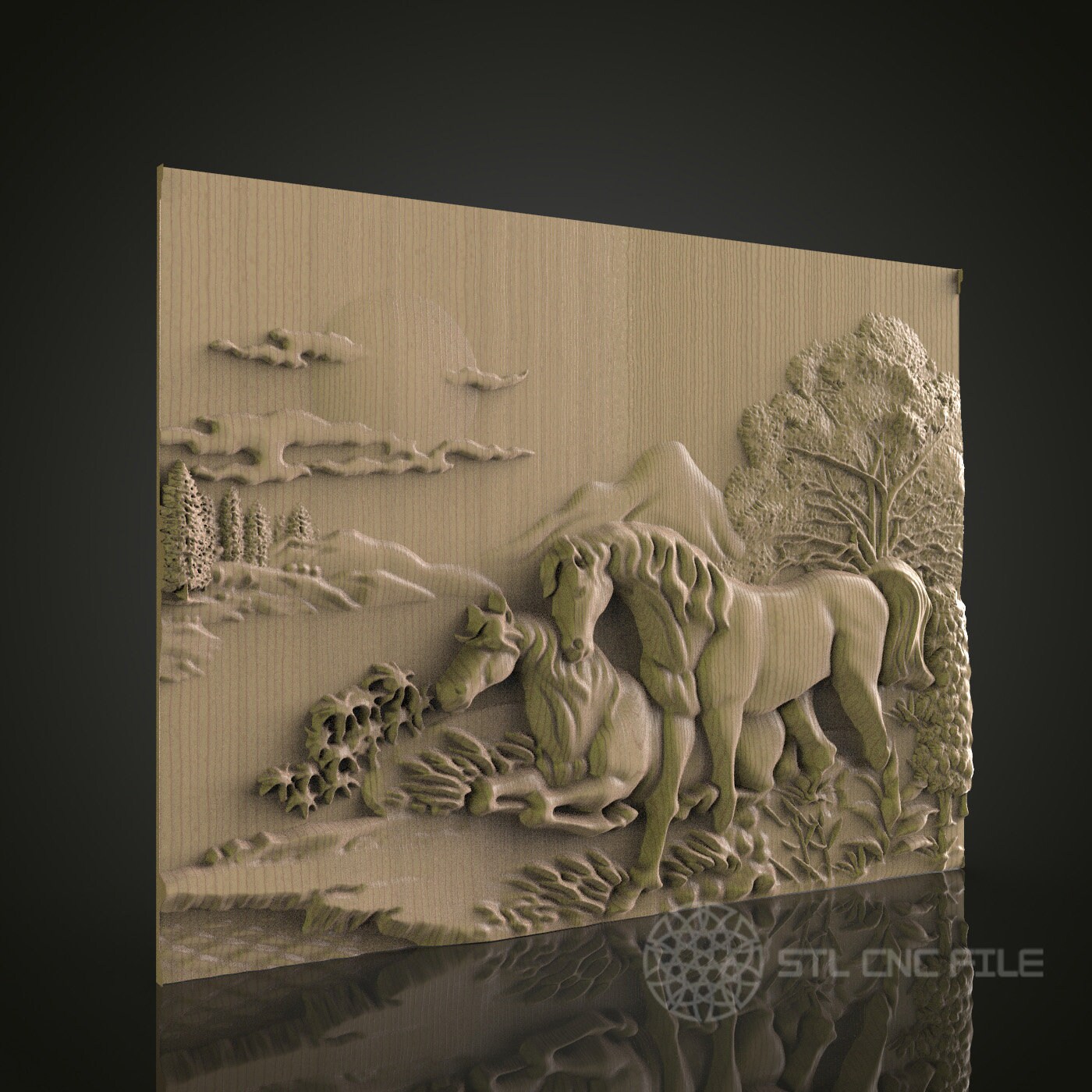 Horses in Nature STL Model, CNC Router Engraver, Artcam Aspire, 3D ...