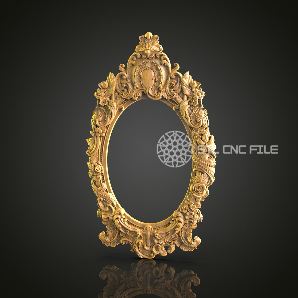 Regal Oval Baroque Mirror Frame STL File, Intricate CNC Router Design ...