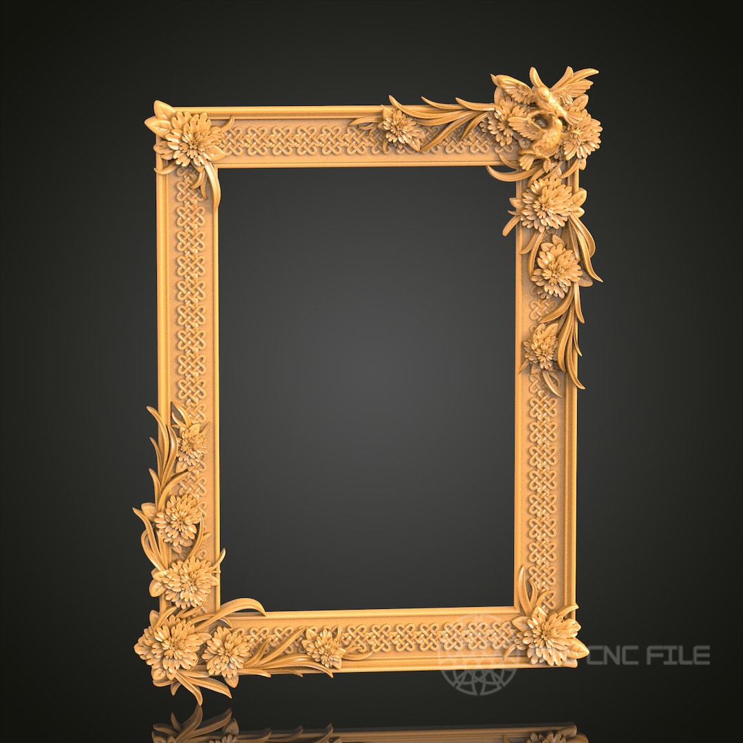 Ornate Floral Rectangular Frame Design STL Model for CNC Router ...