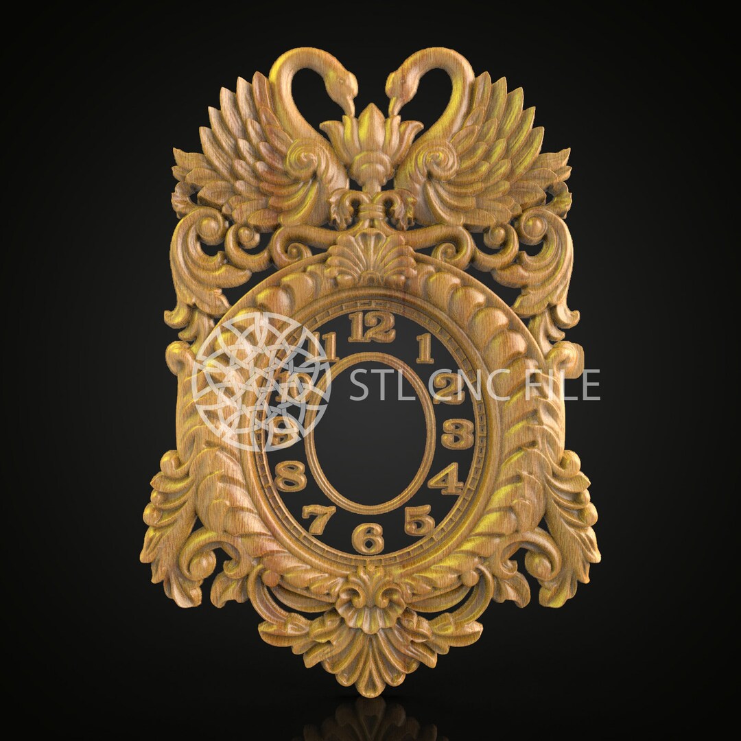 Baroque Swans Clock STL Model: Elegant CNC Router File - Etsy