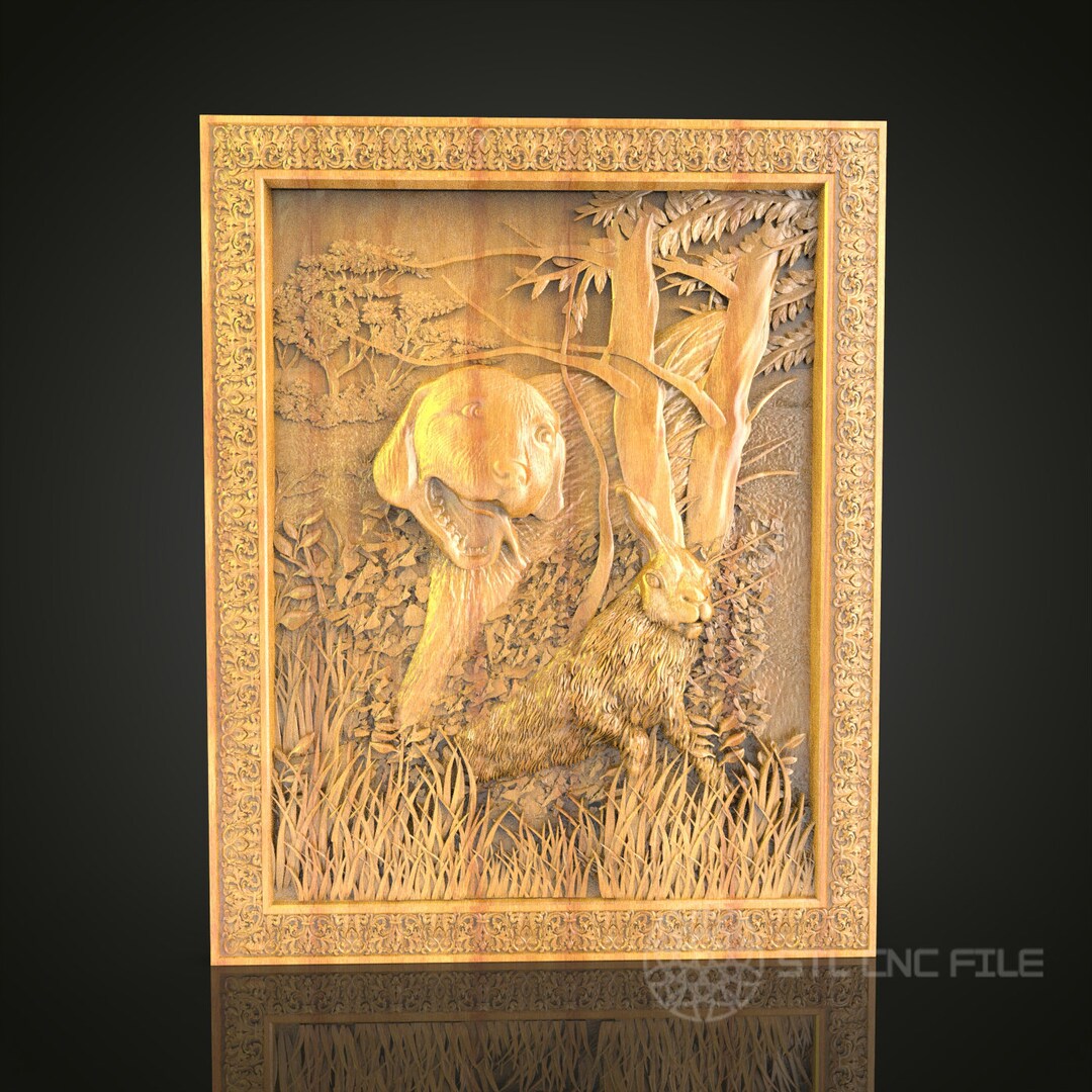 Forest Encounter 3D Relief STL File for CNC, Deer and Hare Wood Wall ...