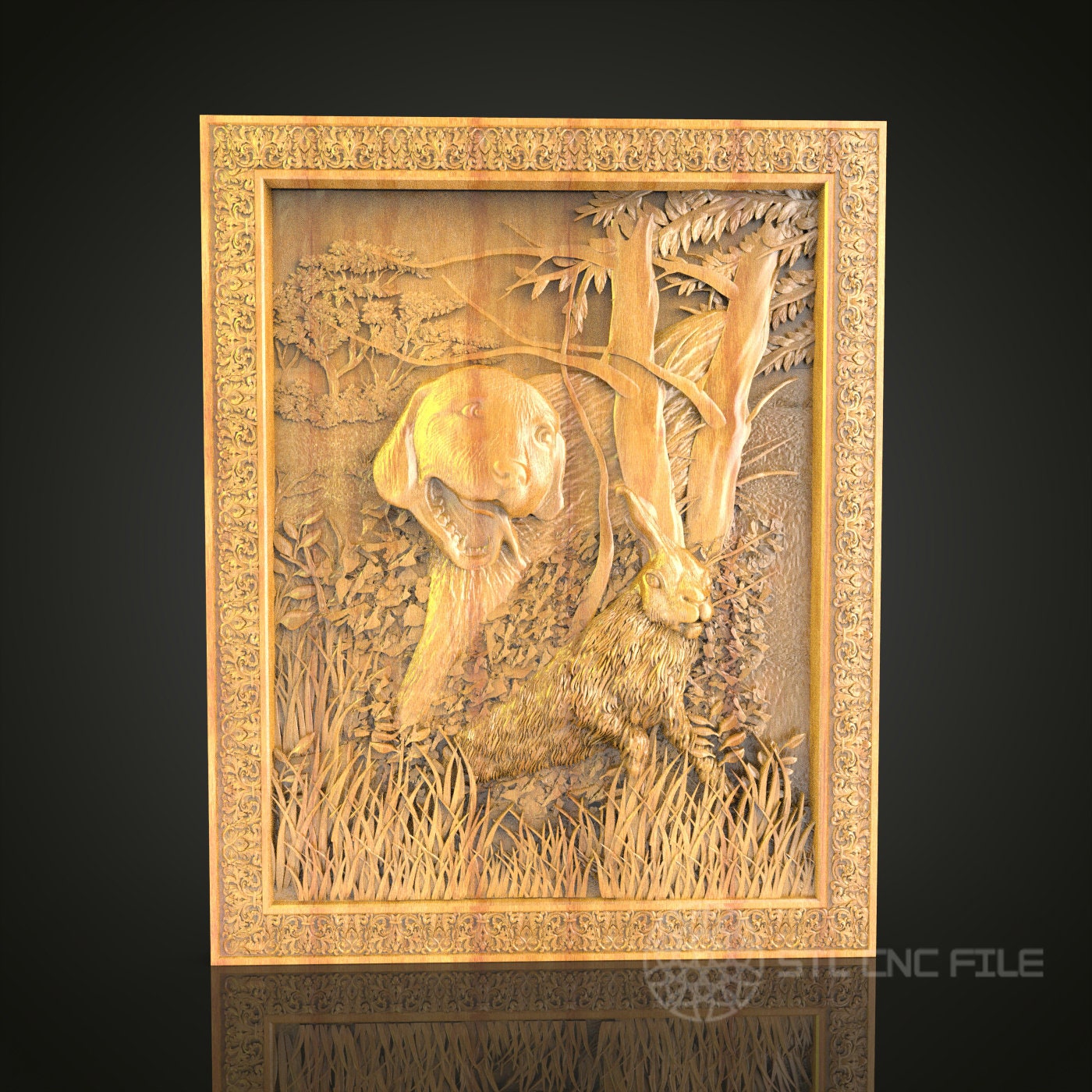 Forest Encounter 3D Relief STL File for CNC, Deer and Hare Wood Wall ...