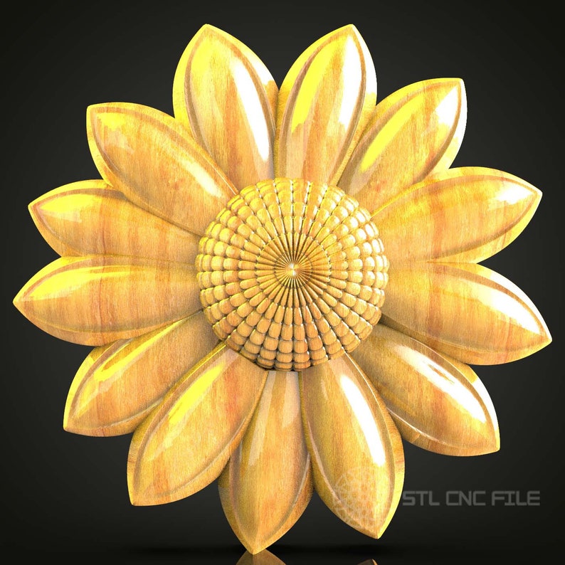 Radiant Sunflower STL File for CNC, Detailed Petal Carving, Artcam ...