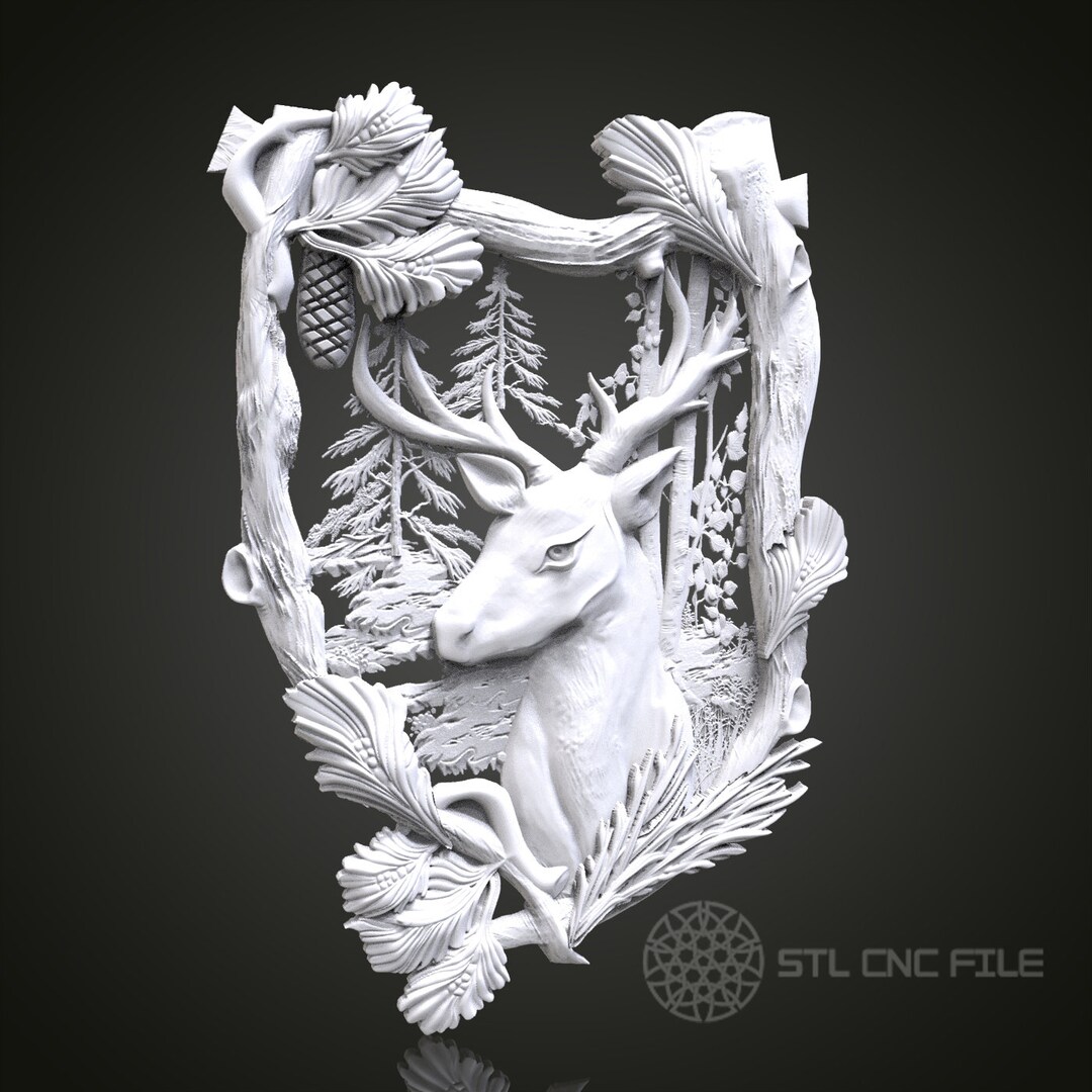Majestic Stag - Forest 3D CNC Engraved Wood Panel, Artcam Aspire STL ...