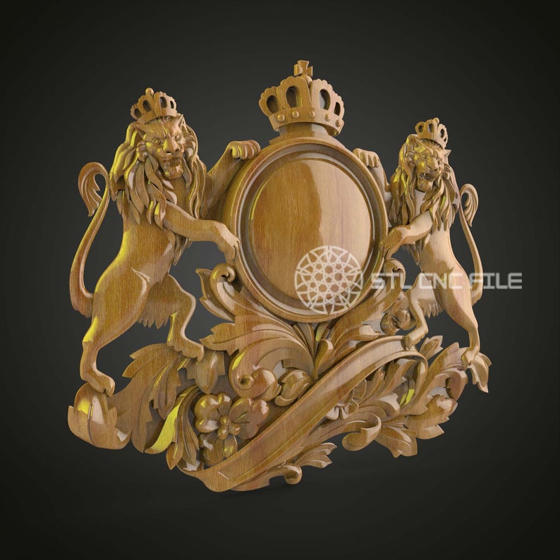 Twin Lions Crest 3D STL Model, CNC Engraving Ready, Fit for Artcam ...