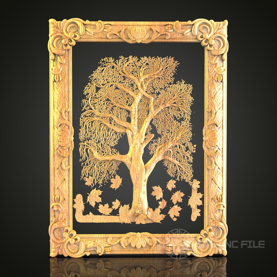 Majestic Oak Tree 3D Relief STL File for CNC, Nature-inspired Wood Wall ...