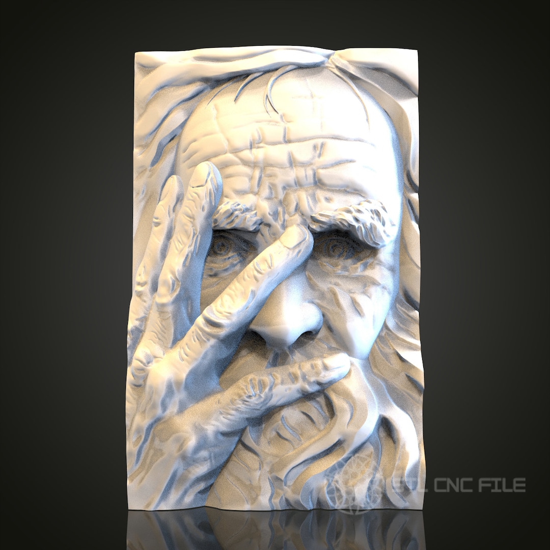 Expressive Old Man Face Relief STL Model for CNC and 3D Printing ...