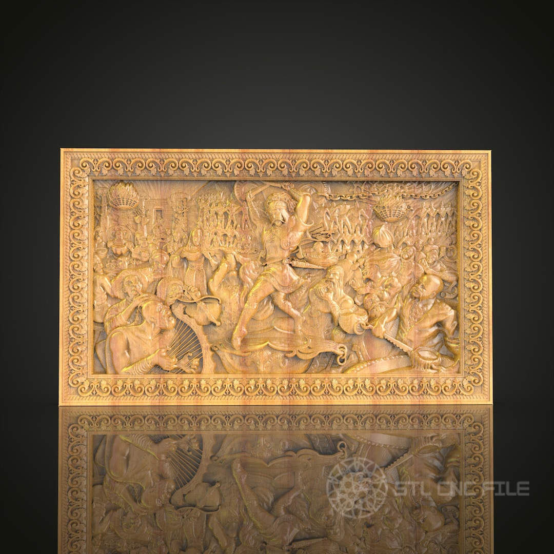 Exquisite Mythological Battle Scene CNC Carved Wooden Panel, Artcam STL ...