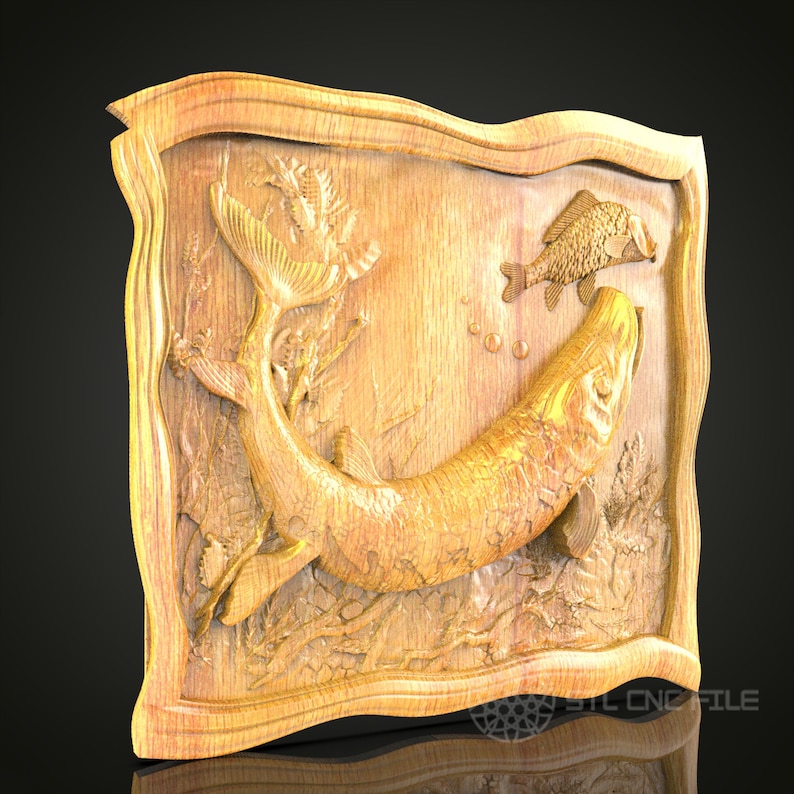 Framed Fish Scene 3D STL Model for CNC Router - Aquatic Relief Wood ...