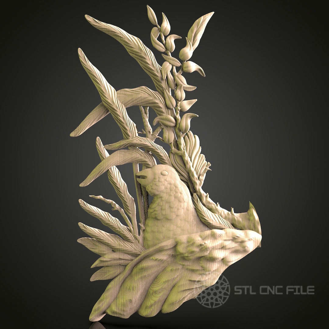 3D Printed Parrot in Floral Paradise - STL Model, CNC Router File ...