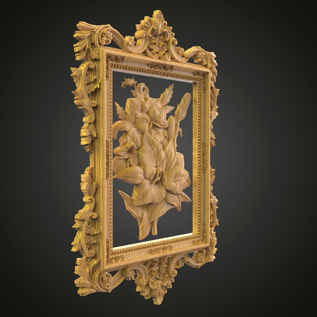 Baroque Floral Frame 3D Relief Model, CNC Carving File, Classic Wood ...